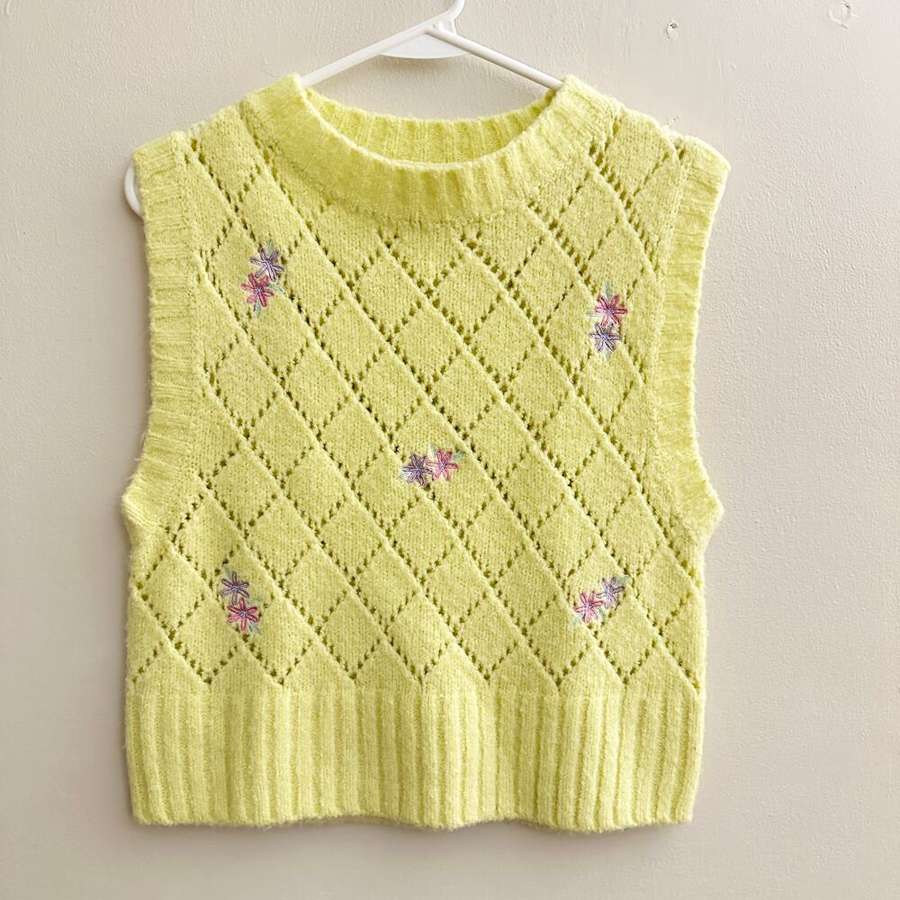 Neon Rose Shrunken Sweater Vest Yellow Pastel Floral … - Gem